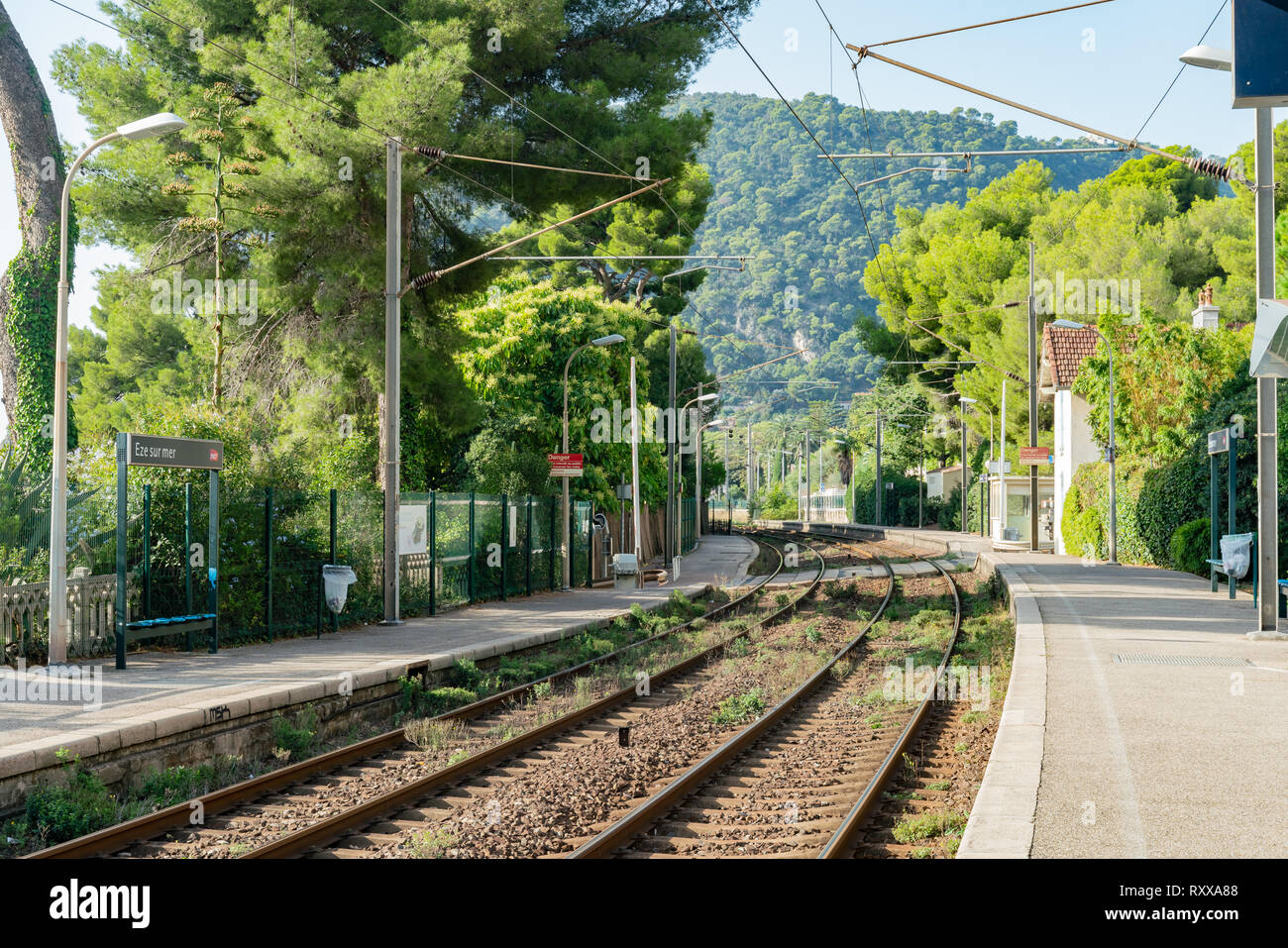 Exterior view of the Eze Train Station with near Nice, France Stock ...