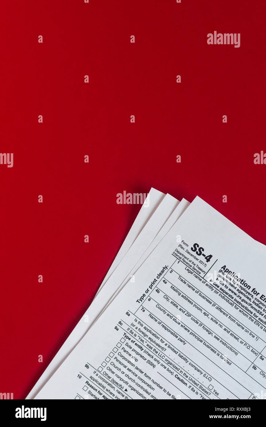 Form SS-4, Application for Employer Identification Number Stock Photo ...