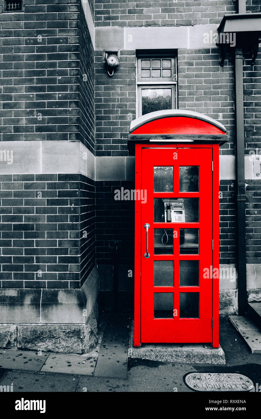 Traditional red telephone booth isolated in black and white Stock Photo ...