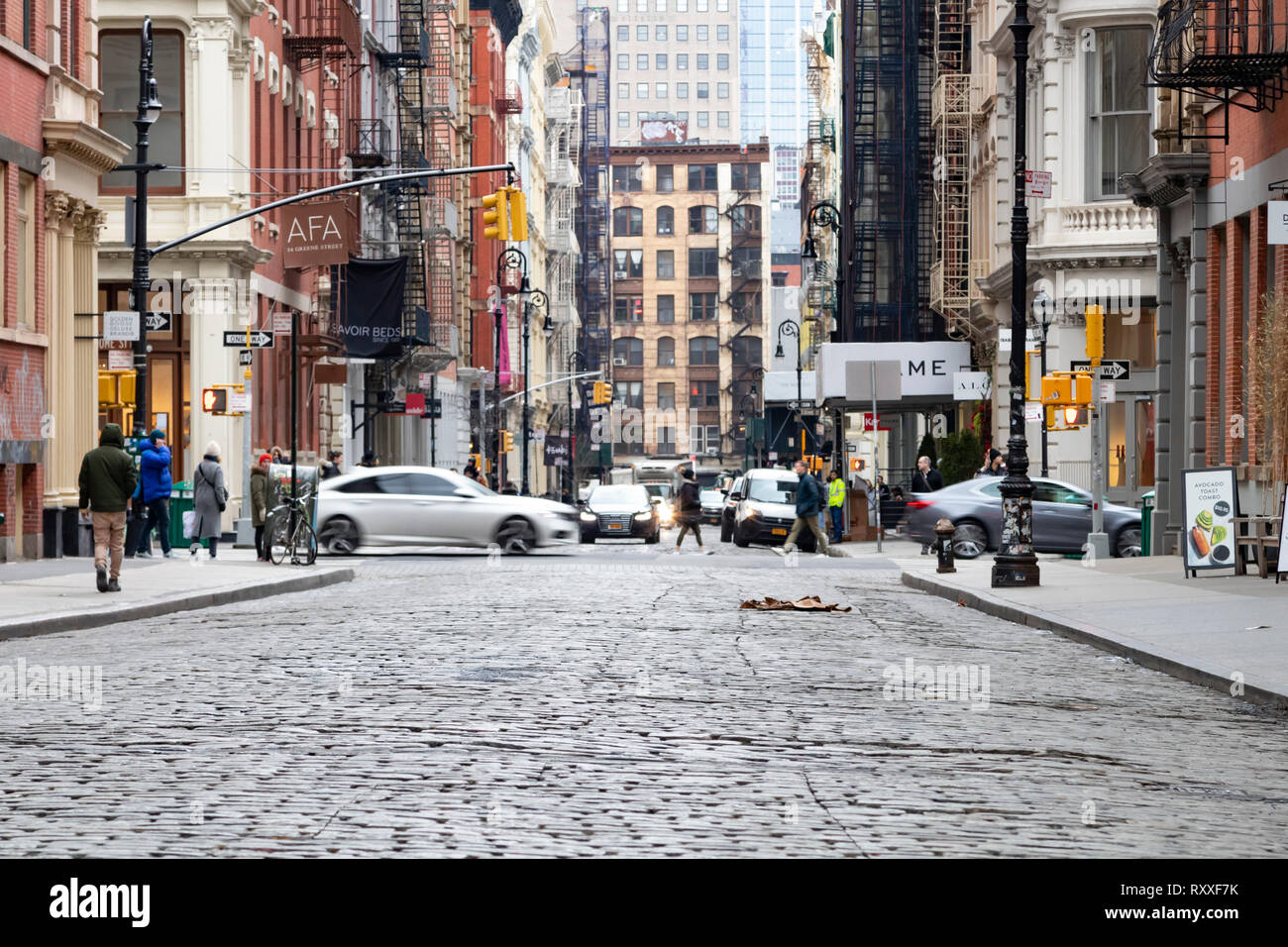 NEW YORK CITY - CIRCA 2019: Cobblestone covered Greene Street in SoHo ...