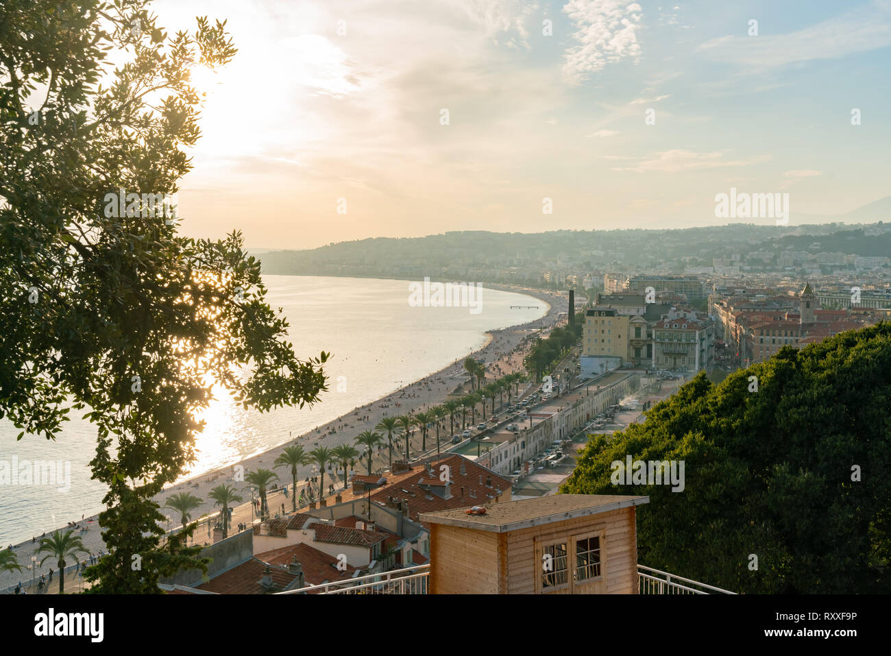 Aerial sunset view of the famous Angel's Bay, Nice at France Stock ...