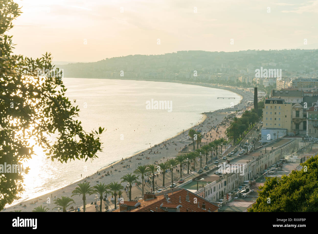 Aerial sunset view of the famous Angel's Bay, Nice at France Stock ...