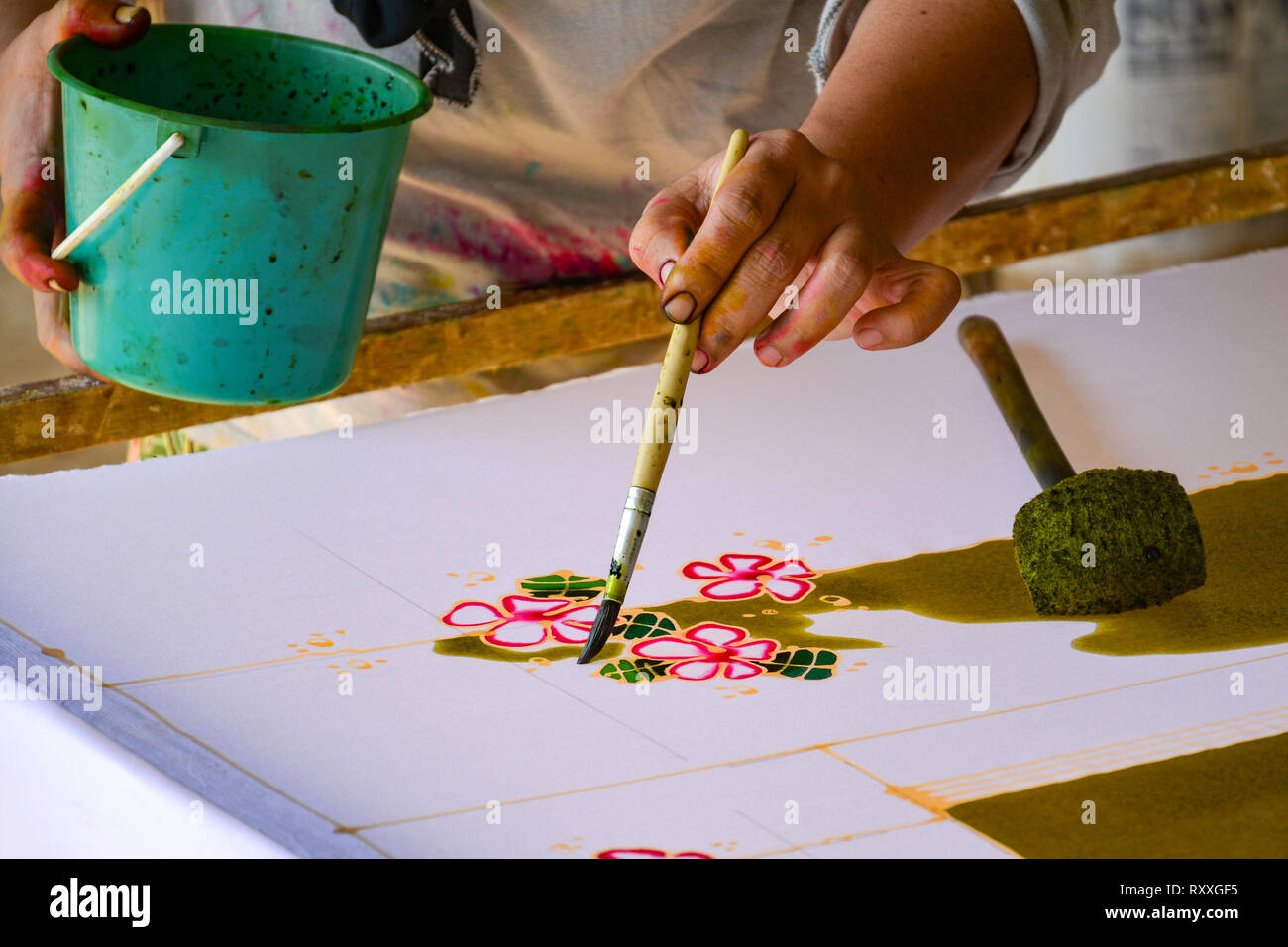 Painting watercolor on the fabric to make Batik, Making Batik, painting ...
