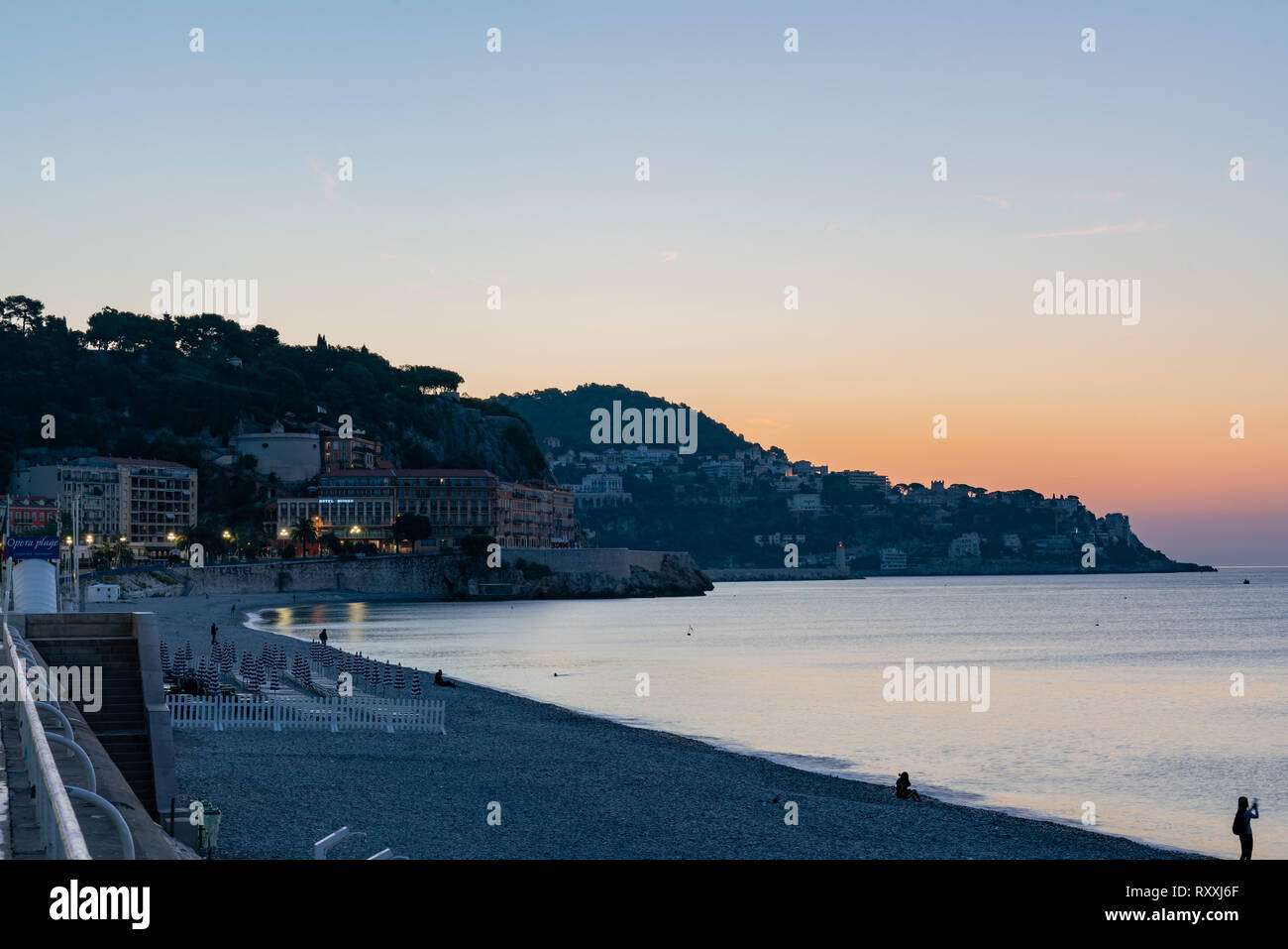 Beautiful morning scenic around Angel's Bay at Nice, France Stock Photo ...