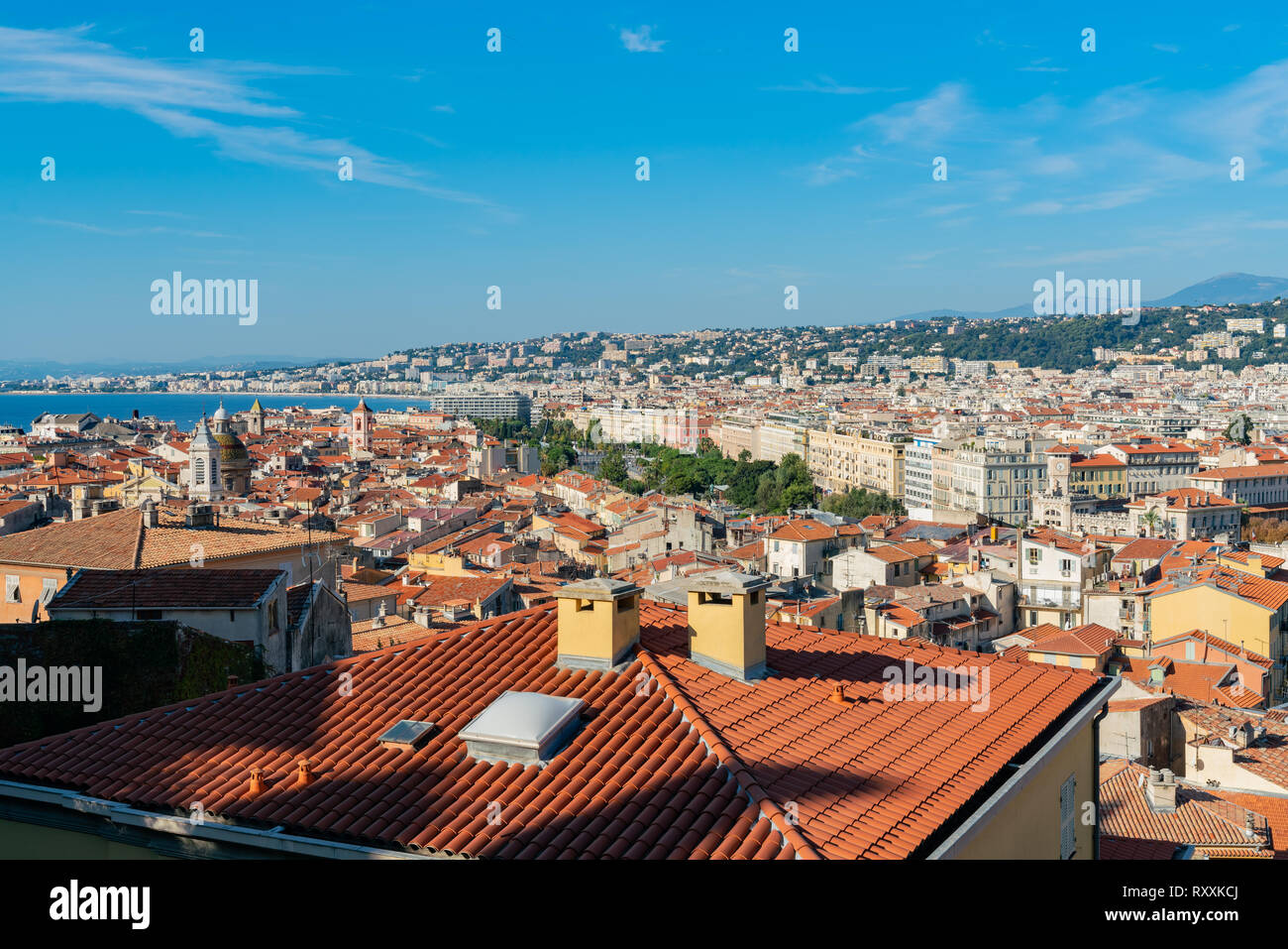 Aerial view of the Nice downtown cityscape from Castle Hill at France ...