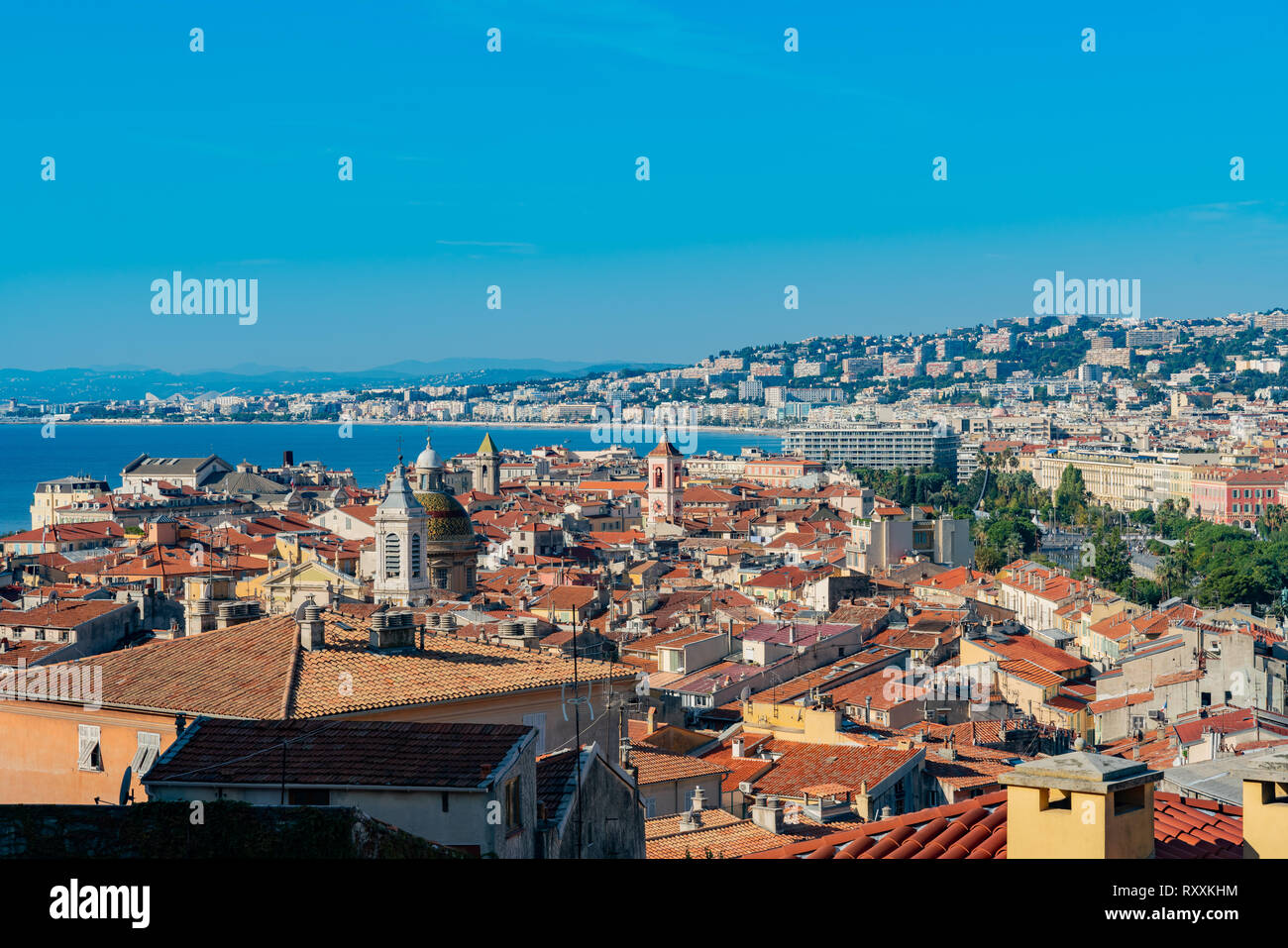 Aerial view of the Nice downtown cityscape from Castle Hill at France ...
