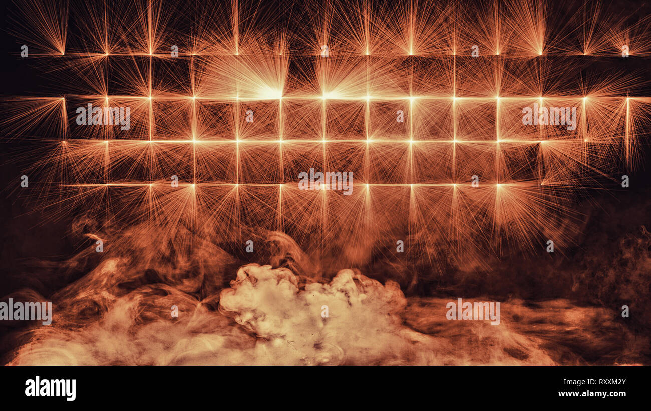 Colorful studio stage spotlight with smoke on the floor. Design element ...