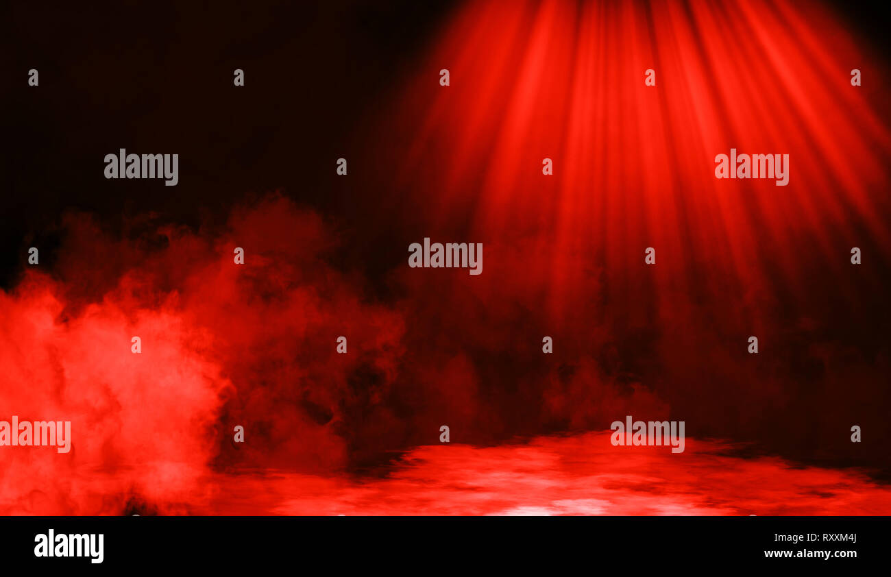 Red smoke on the floor. Abstract fog with light effect. Lighting ...