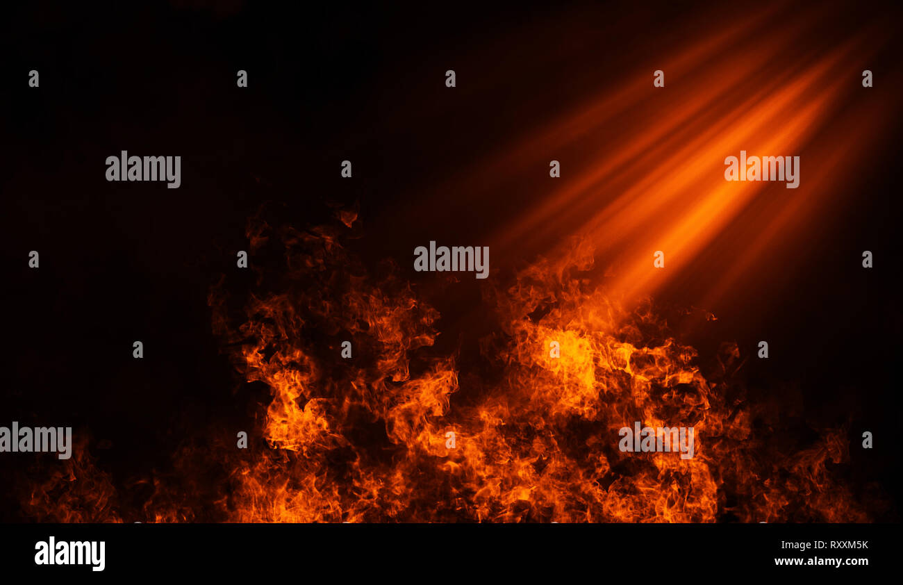 Fire spotlight with smoke on the floor . Misty background Stock Photo ...