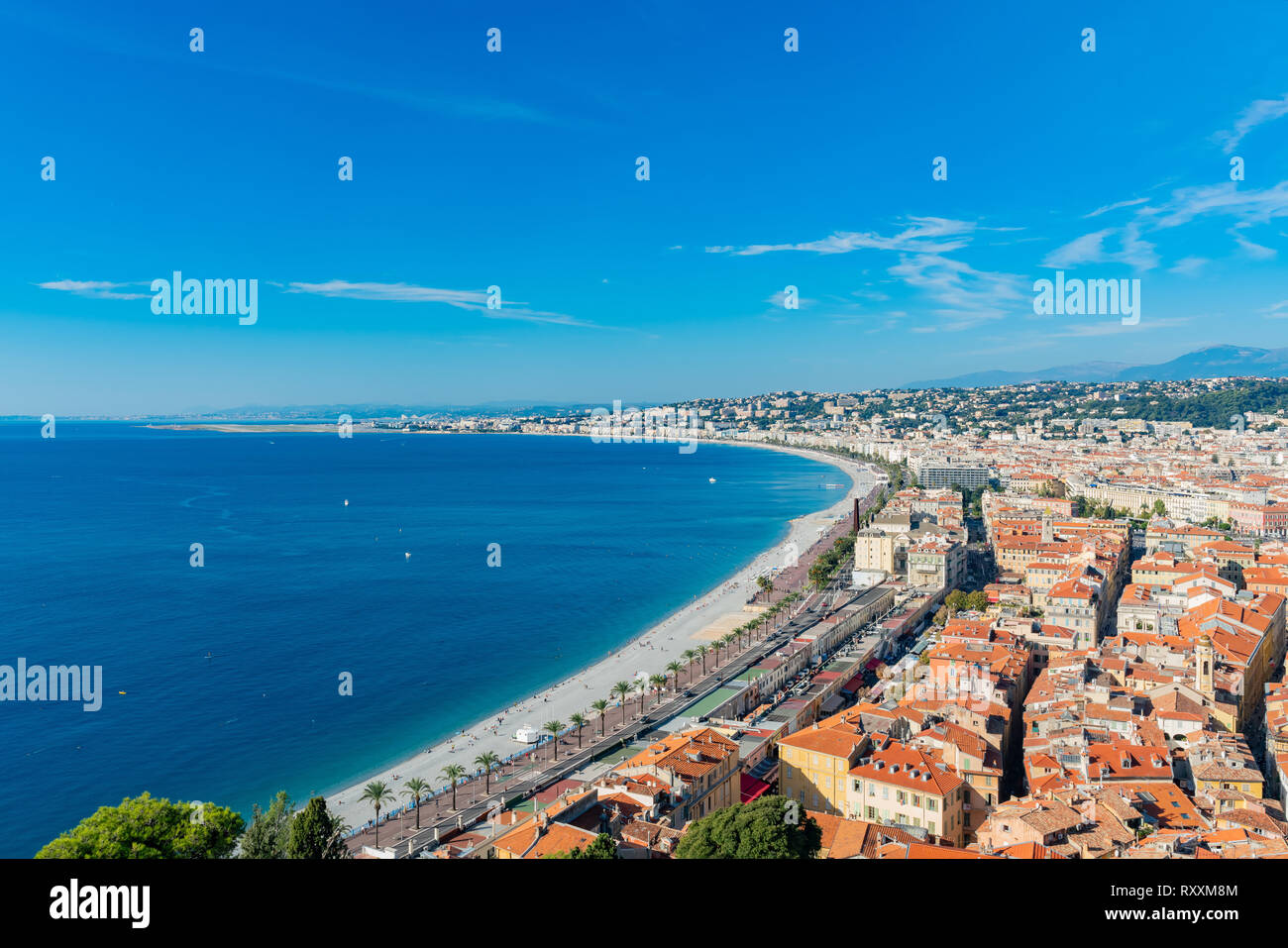 Aerial morning view of the famous Angel's Bay with downtown cityscape ...