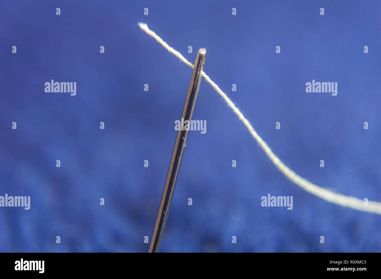 Macro shot of a thread passing through a needle Stock Photo - Alamy
