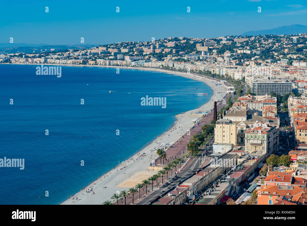 Aerial morning view of the famous Angel's Bay with downtown cityscape ...