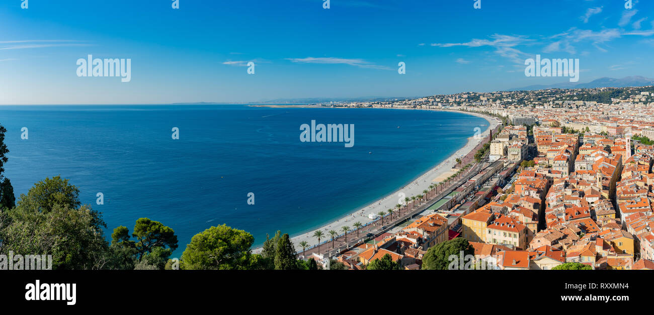 Aerial morning view of the famous Angel's Bay with downtown cityscape ...
