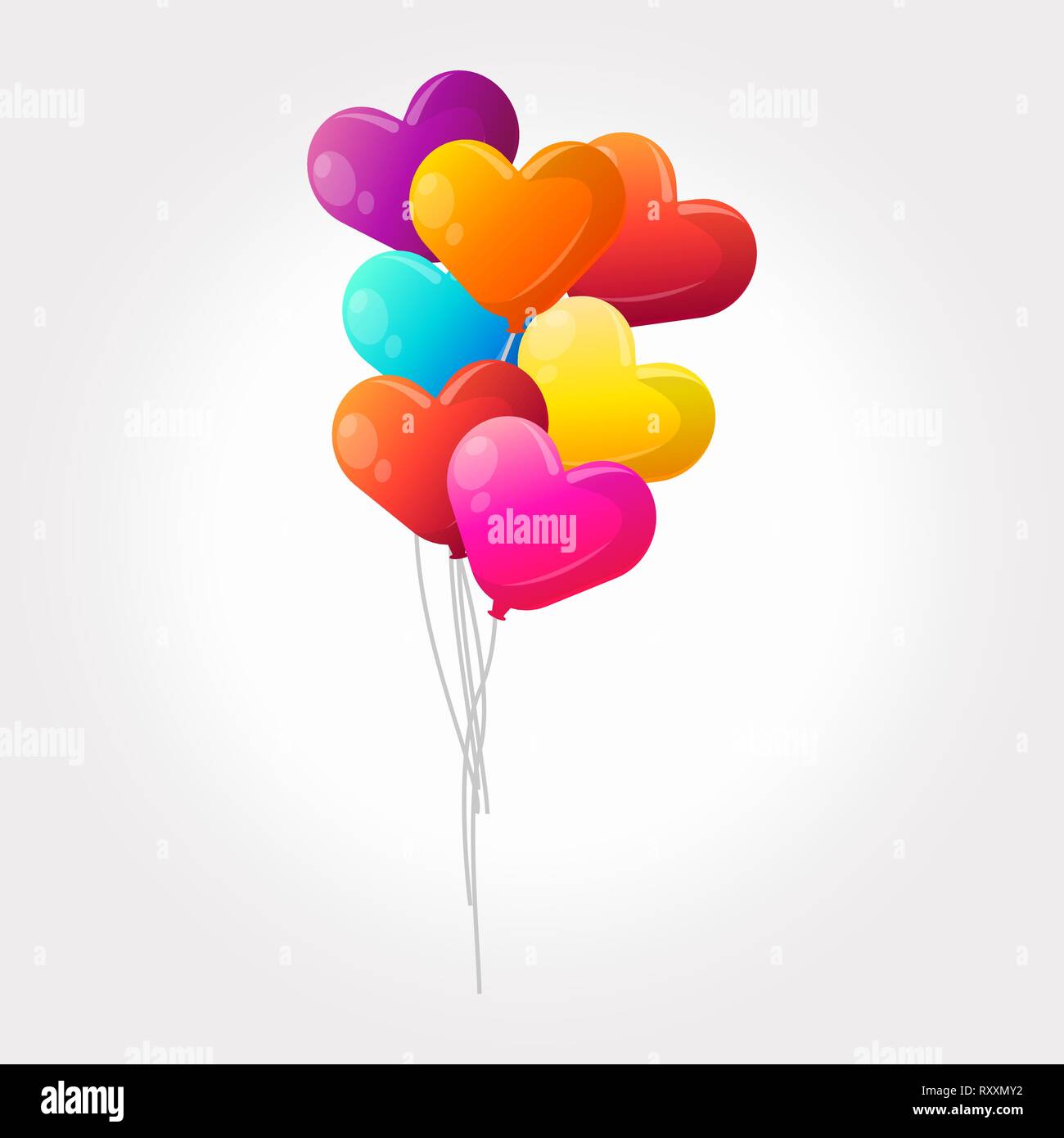 Set of colorful heart balloons on white background, vector illustration ...