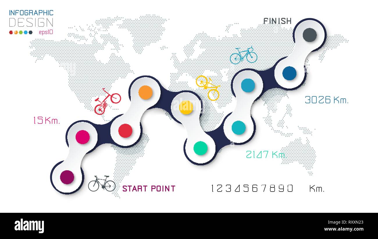 Bicycle way with business icon infographics on world map background ...