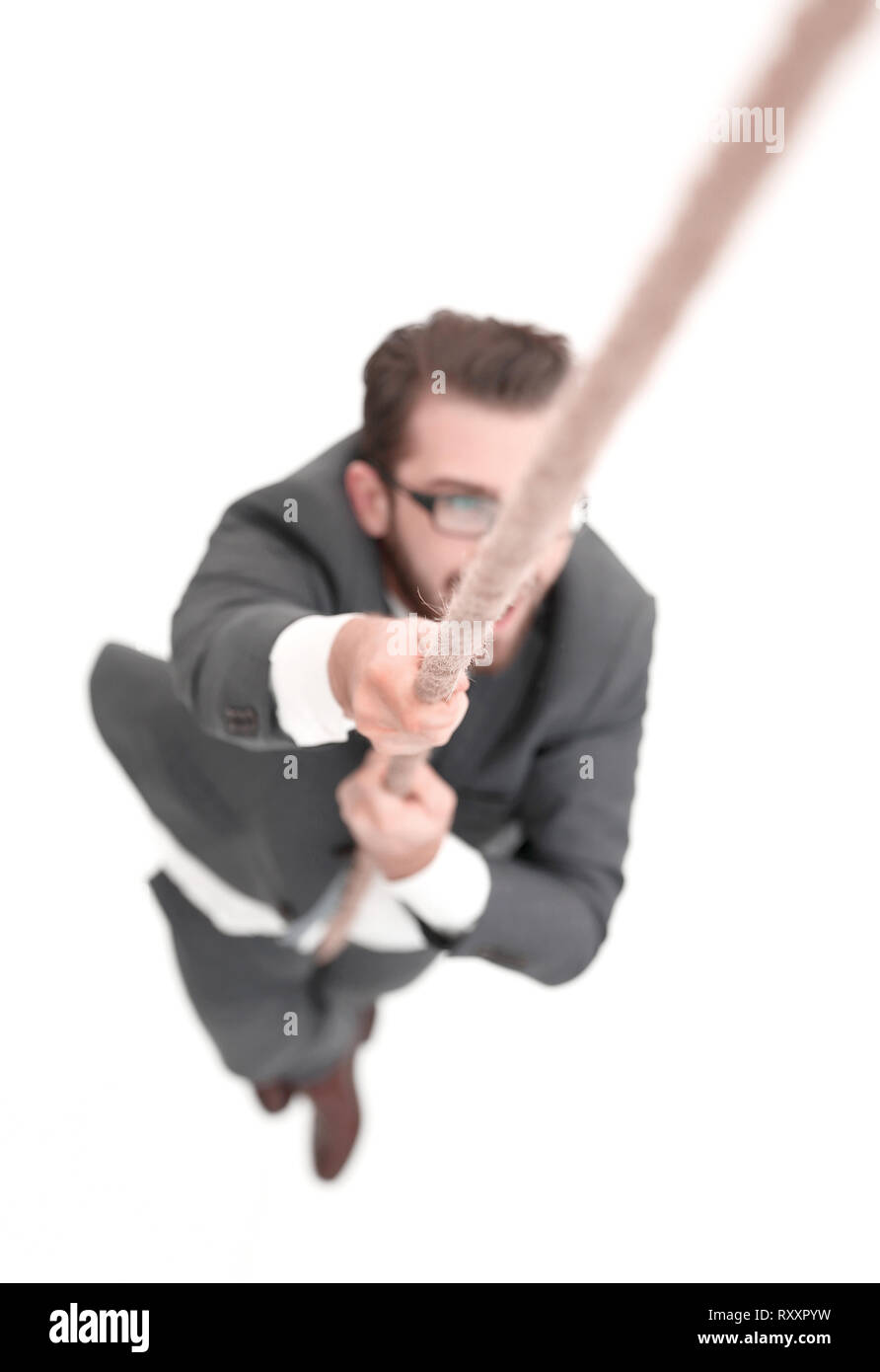 successful businessman climbing the rope Stock Photo - Alamy