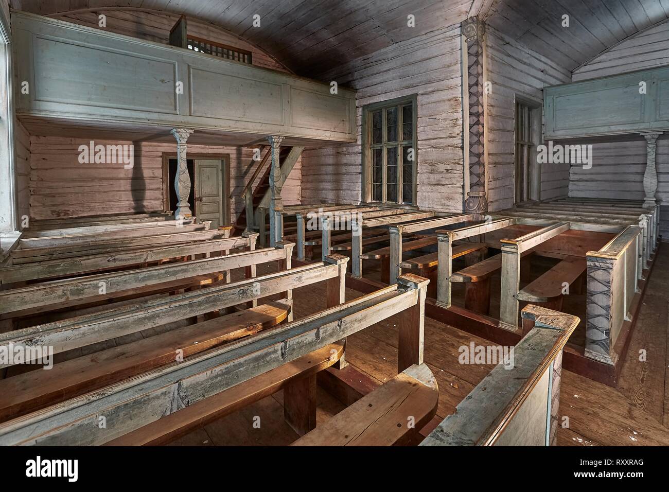 Old wooden church interior Stock Photo - Alamy