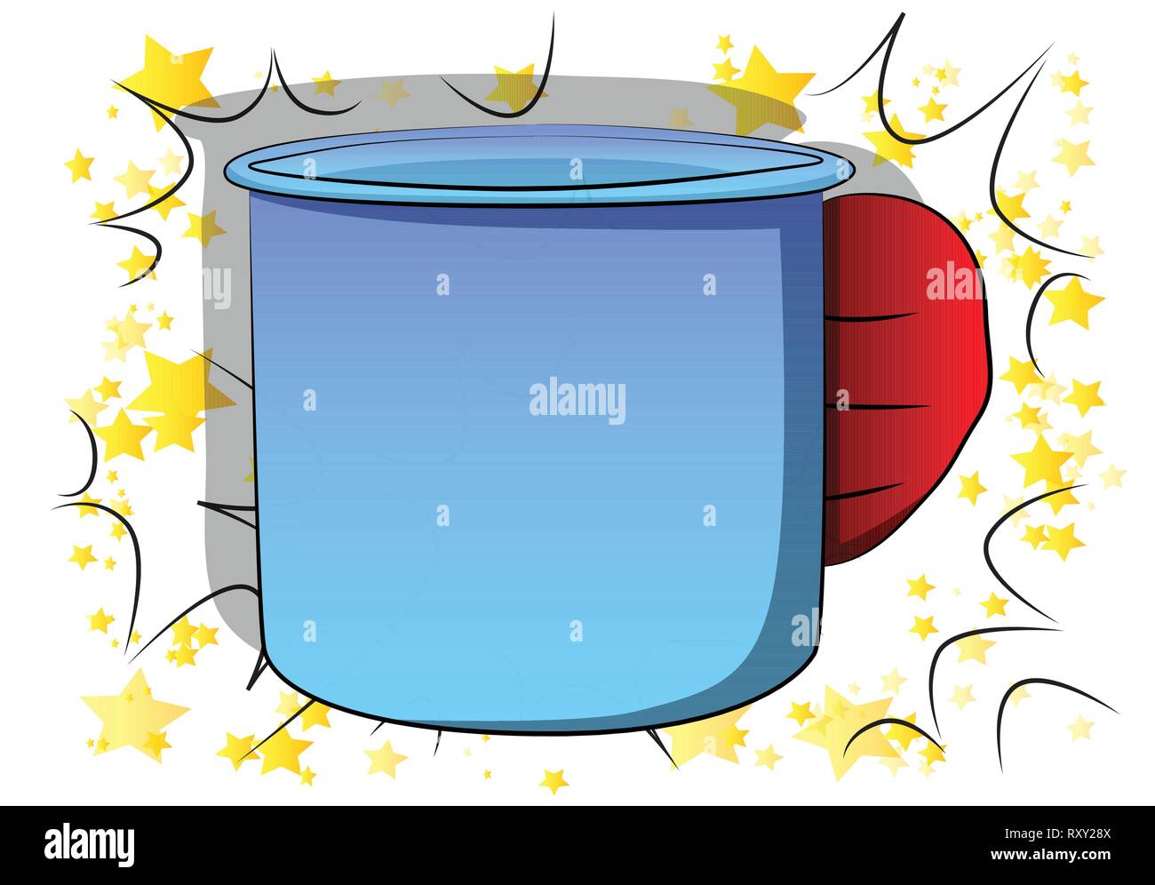 Vector cartoon hand holding big mug. Illustrated hand on comic book ...