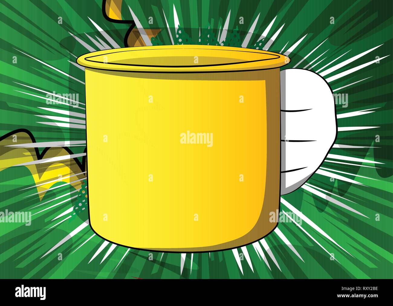 Vector cartoon hand holding big mug. Illustrated hand on comic book ...