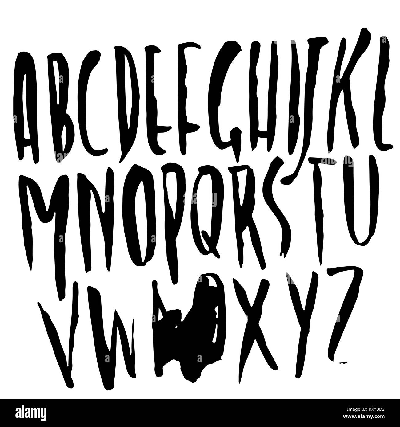 Hand drawn modern dry brush lettering. Grunge style alphabet ...