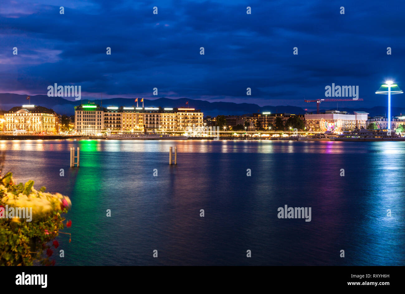 Architecture of Geneva at night. Geneva, Switzerland Stock Photo - Alamy