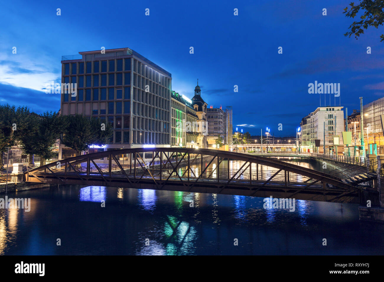 Architecture of Geneva along Rhone River Geneva, Switzerland Stock ...