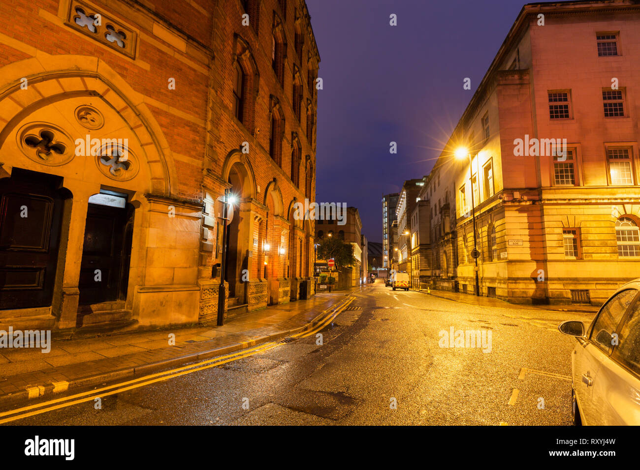 Architecture of Manchester at night. Manchester, North West England ...