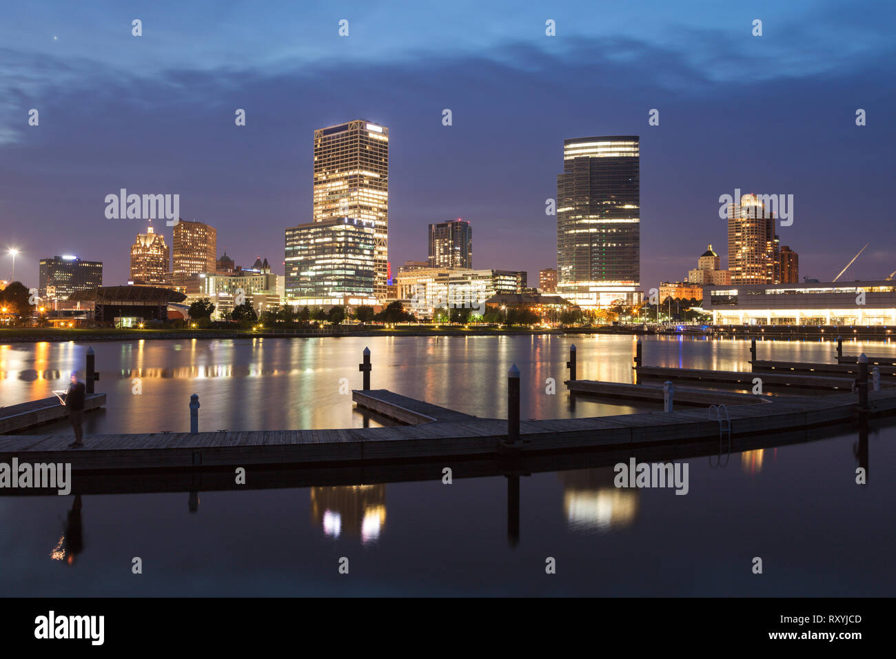 Panorama of Milwaukee at night. Milwaukee, Wisconsin, USA Stock Photo ...