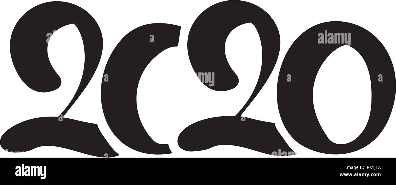 Happy New Year Hand drawn vector lettering text 2020. Calligraphy black ...