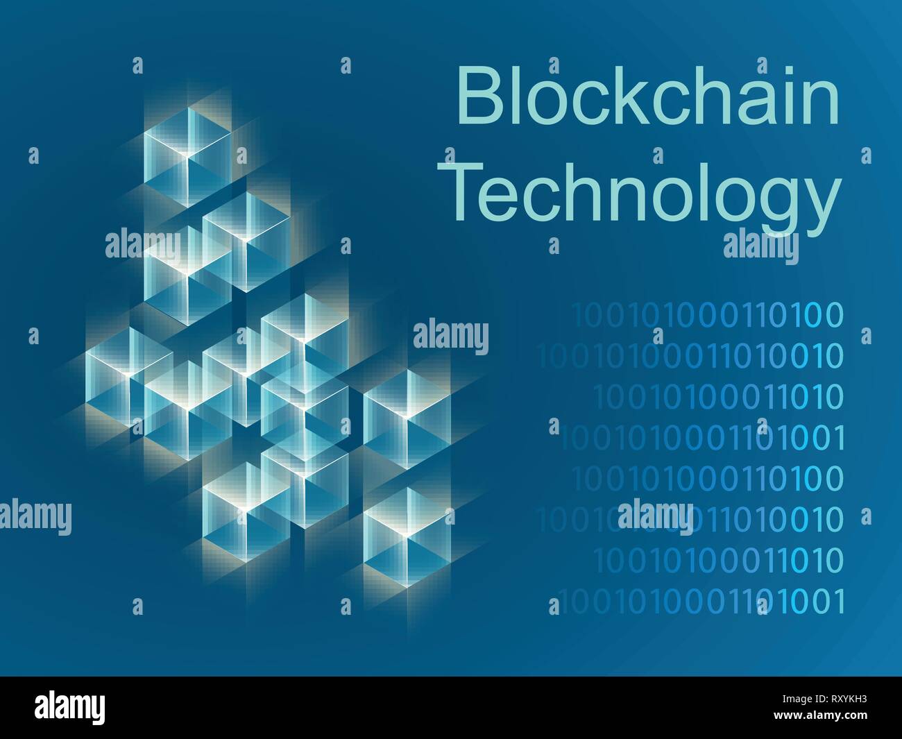 Blockchain concept slider banner design with isometric blocks chain ...
