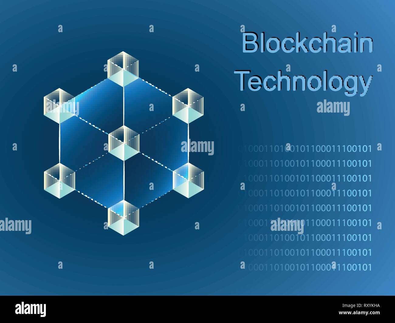 Blockchain concept slider banner design with isometric blocks chain ...
