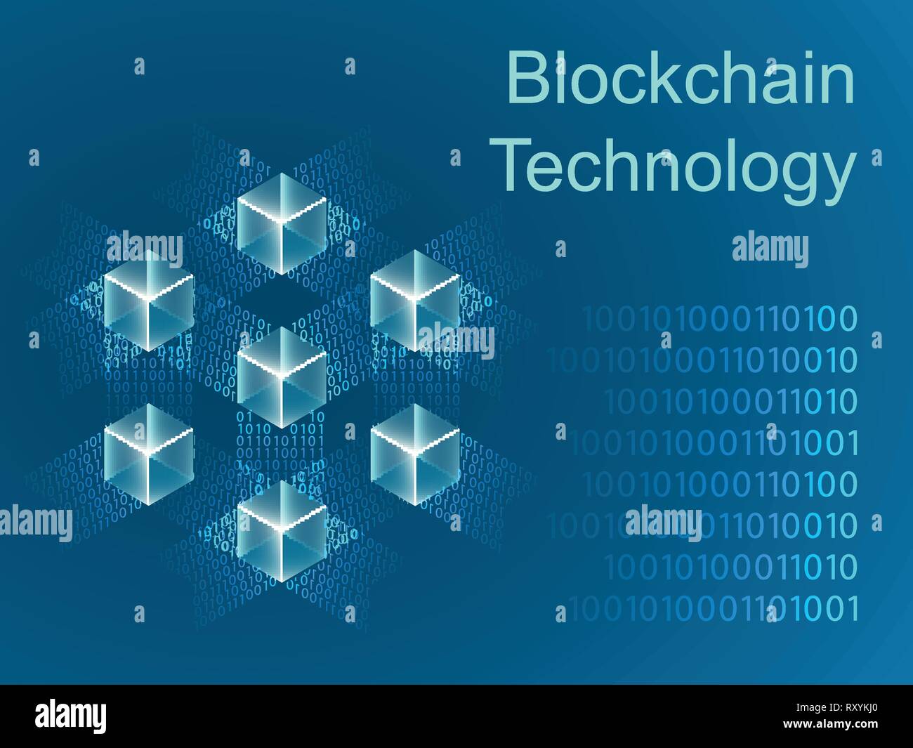 Blockchain concept slider banner design with isometric blocks chain ...