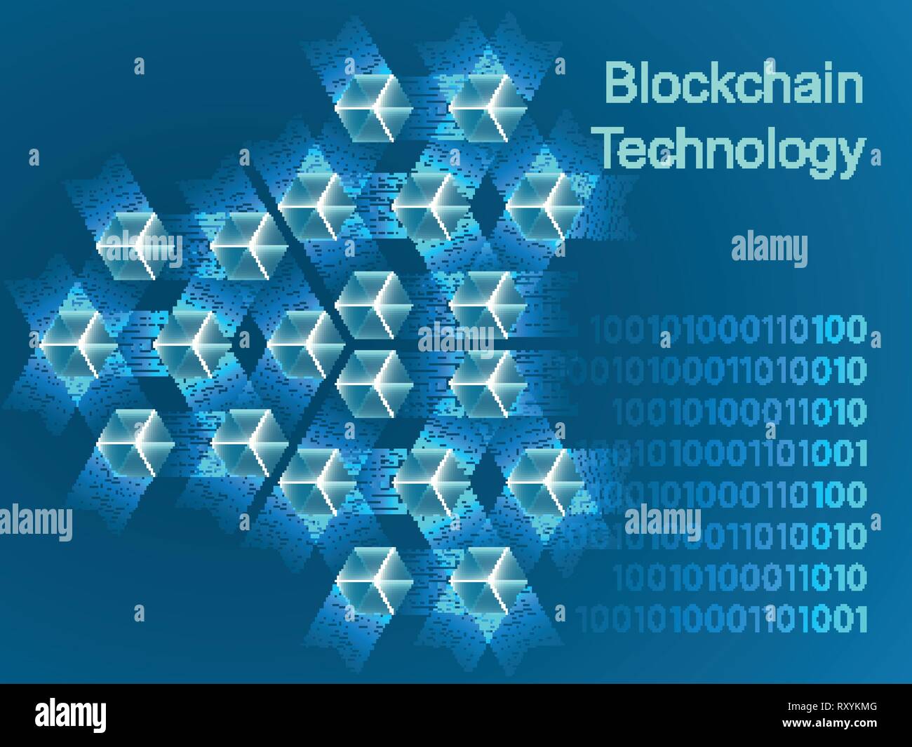 Blockchain concept slider banner design with isometric blocks chain ...