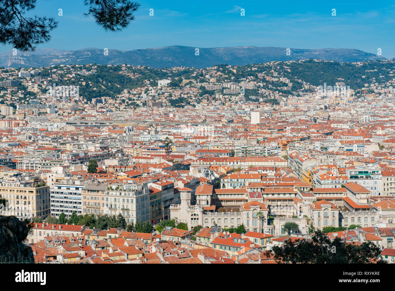 Aerial view of the Nice downtown cityscape from Castle Hill at France ...