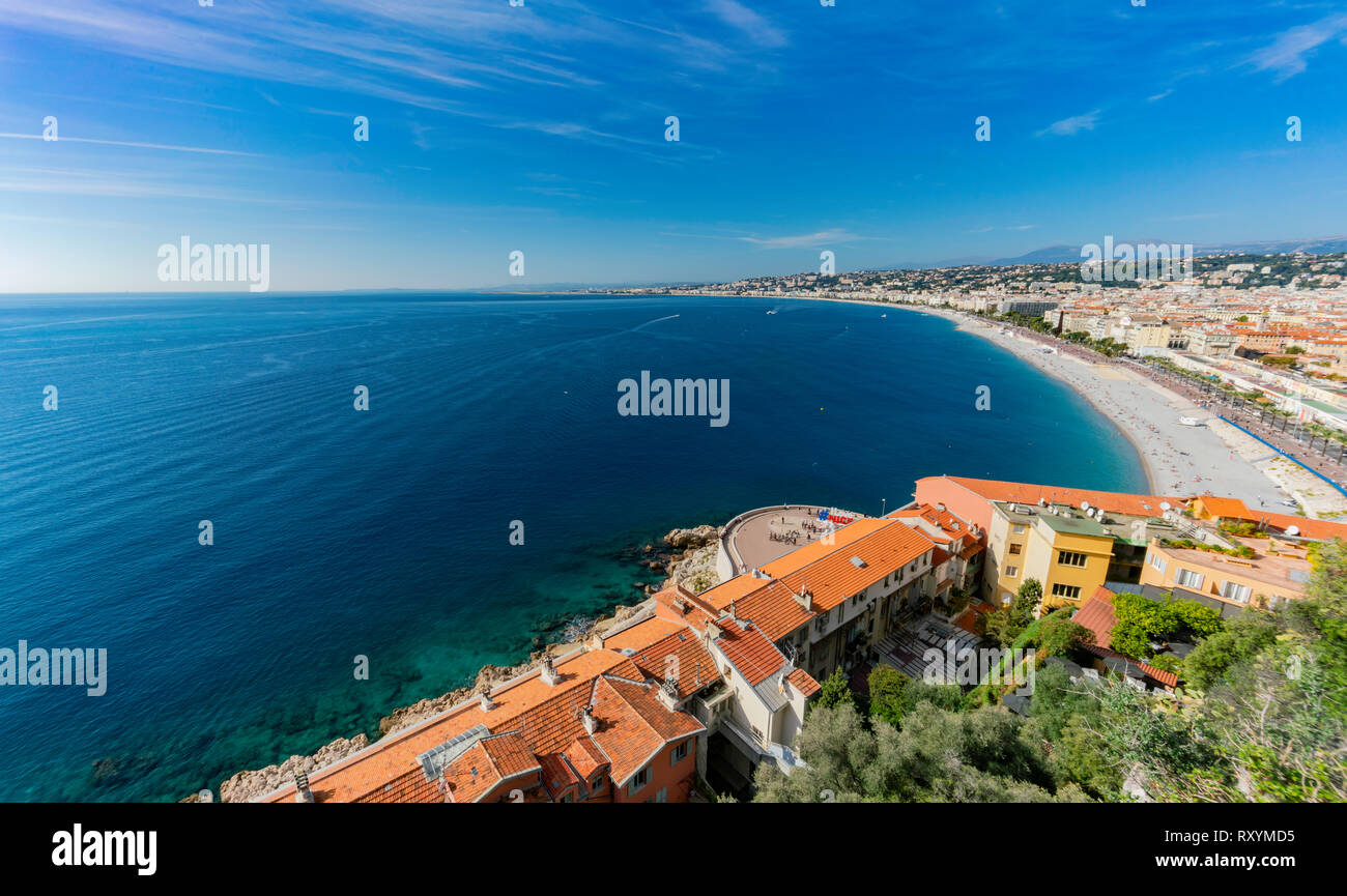 Aerial morning view of the famous Angel's Bay with downtown cityscape ...