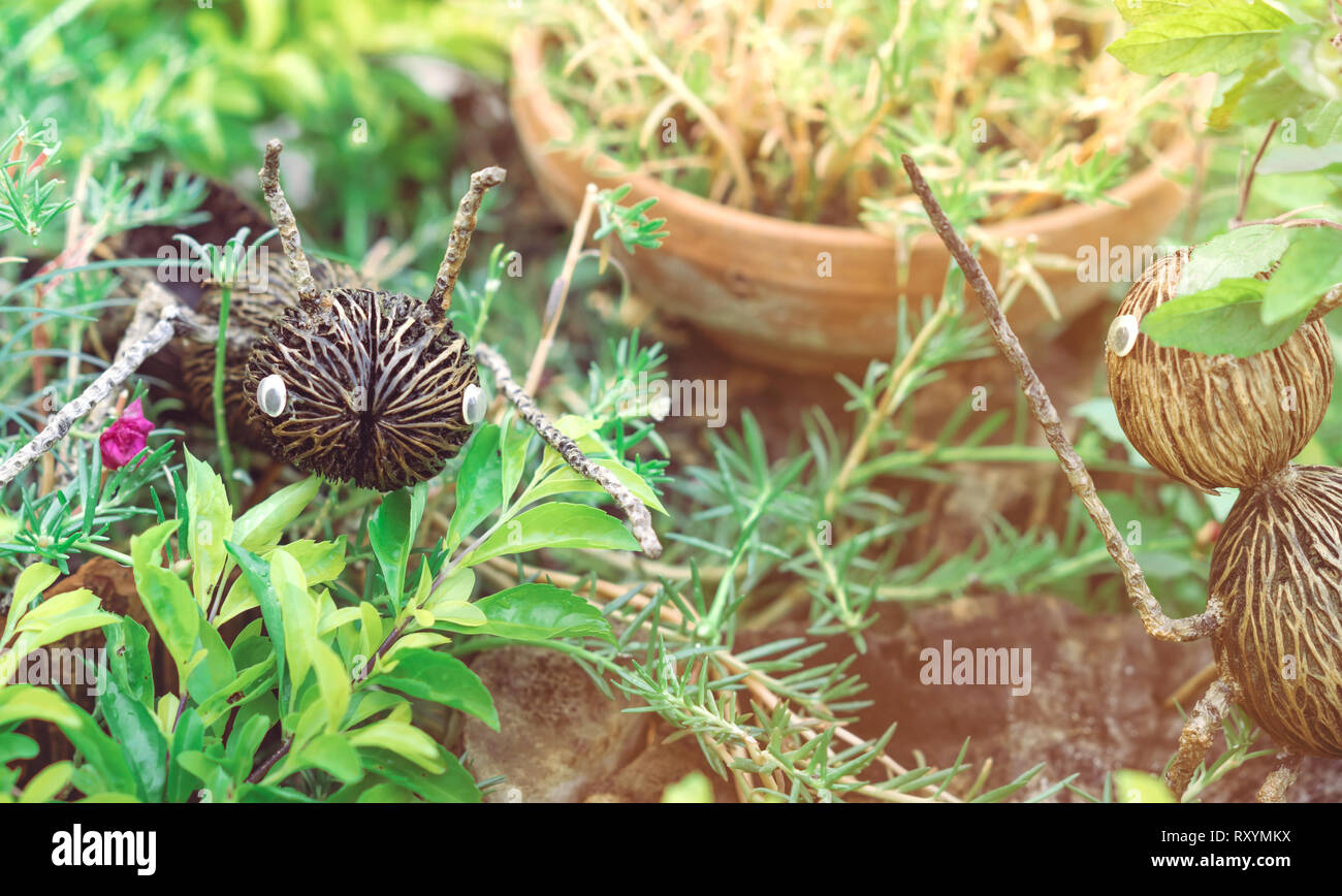 An artificial ant statue made from coconut, decorated on trees in the ...
