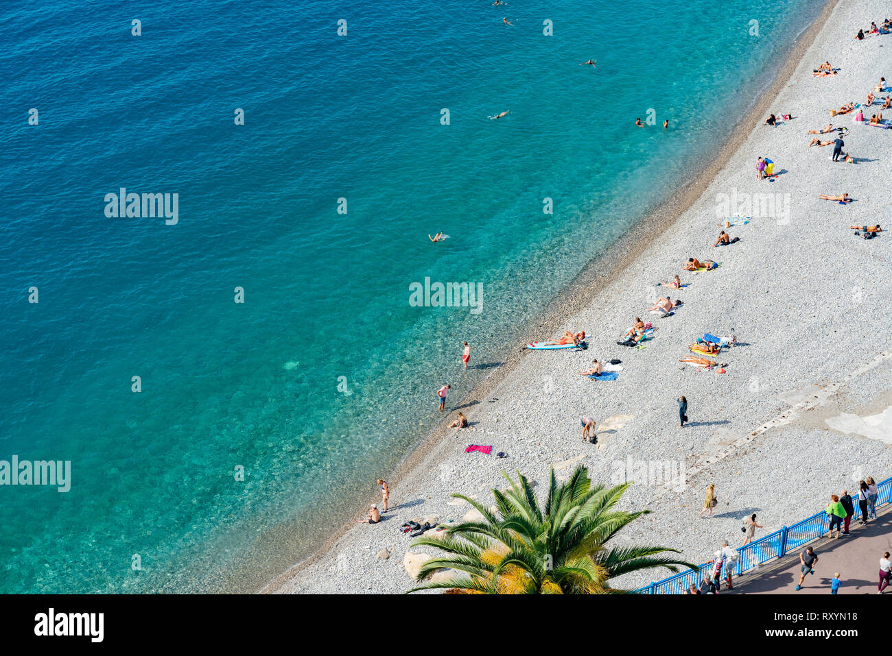 Aerial morning view of the famous Angel's Bay with downtown cityscape ...