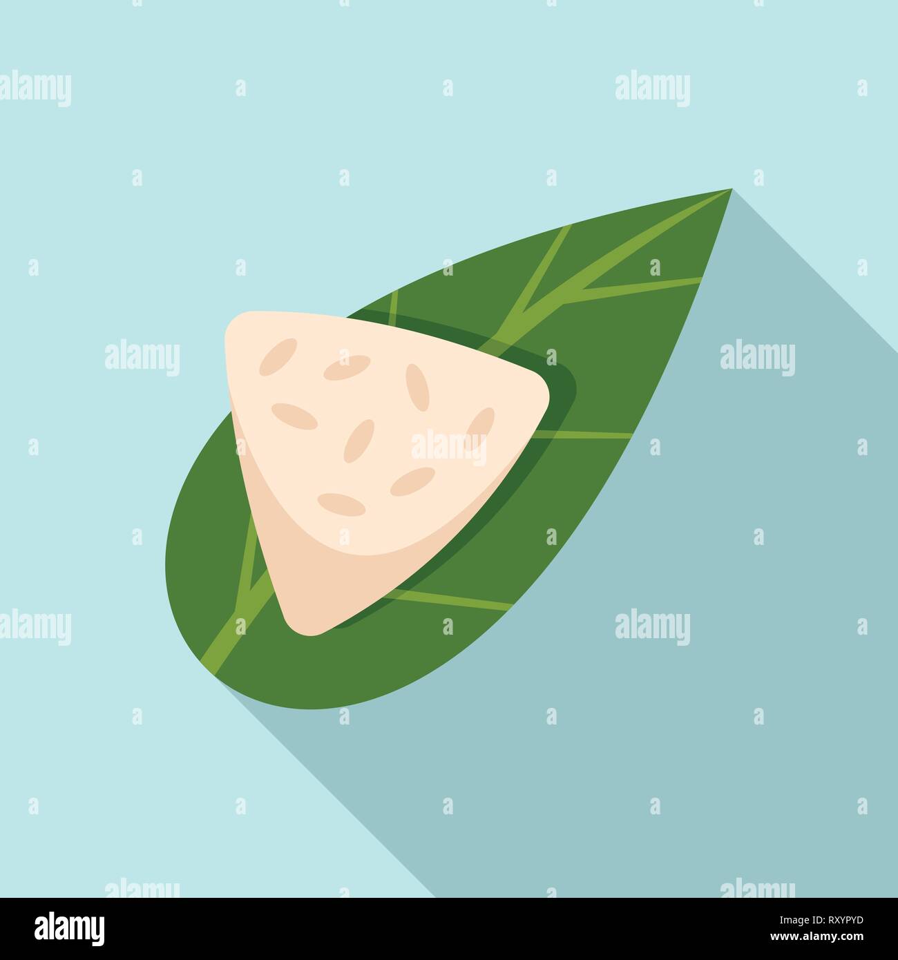 Rice on leaf icon. Flat illustration of rice on leaf vector icon for ...