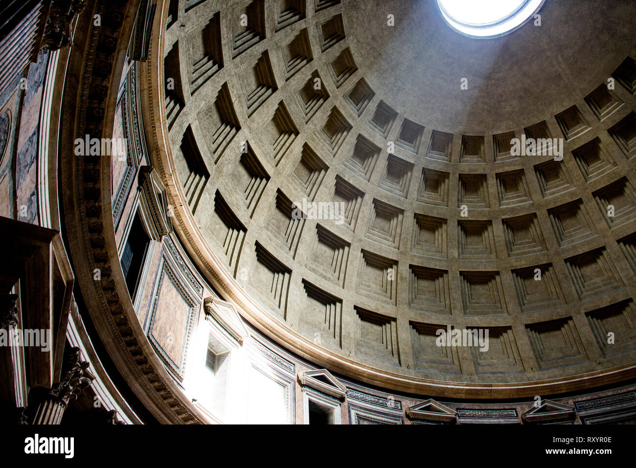 Coffered concrete dome of the Pantheon in Rome, the largest ...