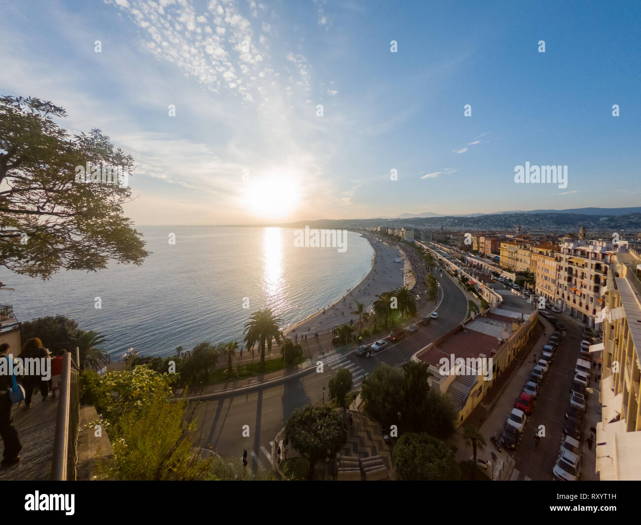 Aerial sunset view of the famous Angel's Bay, Nice at France Stock ...