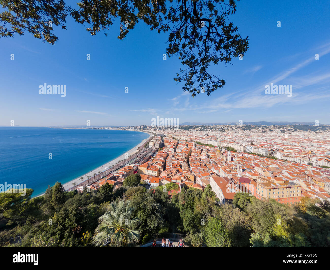 Aerial morning view of the famous Angel's Bay with downtown cityscape ...