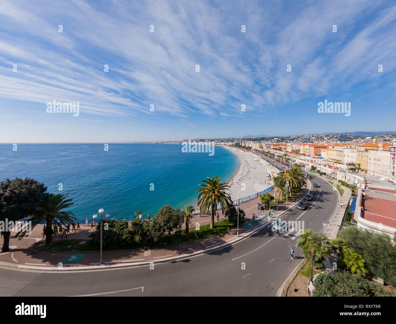 Aerial morning view of the famous Angel's Bay with downtown cityscape ...