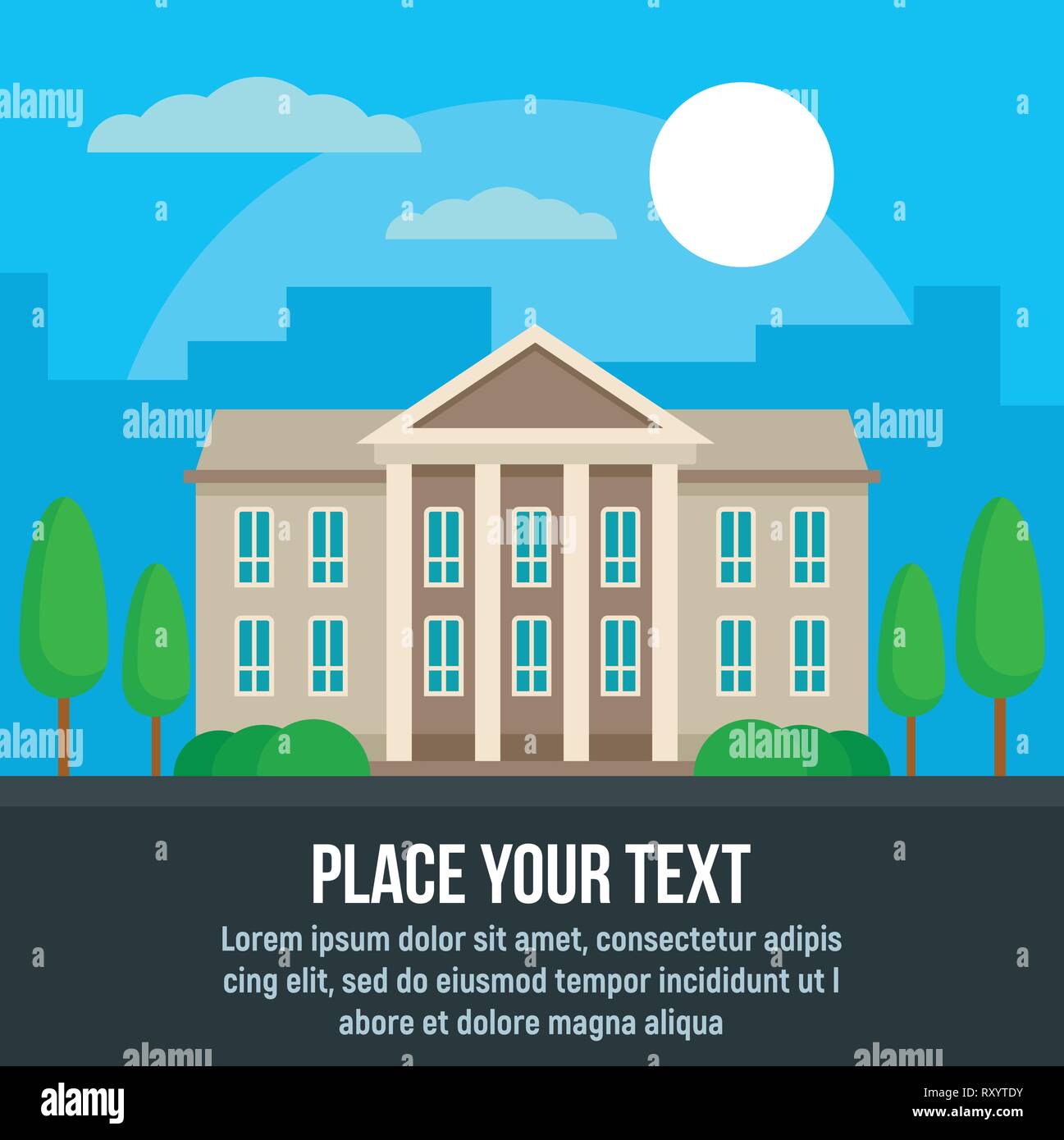 City courthouse concept background. Flat illustration of city ...