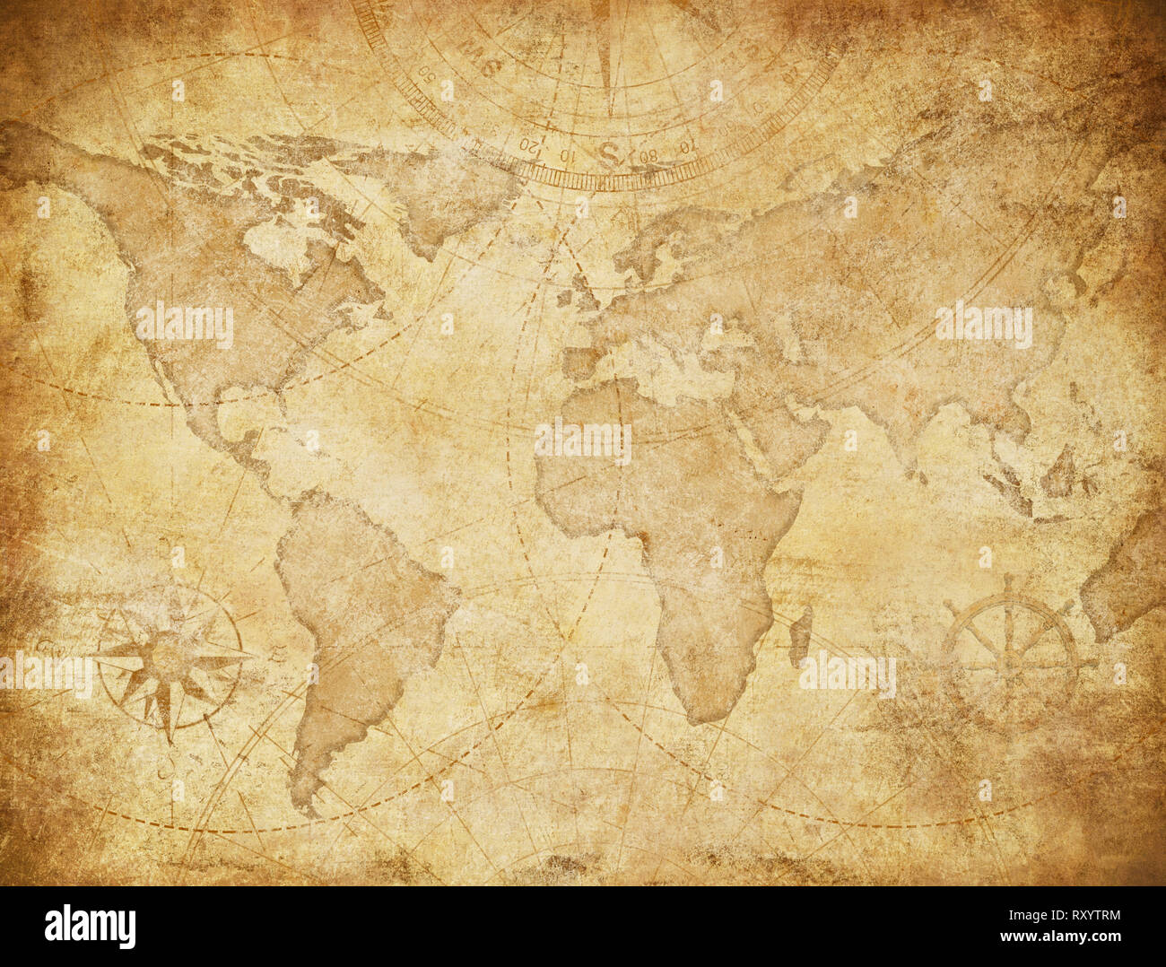 Vintage style world map illustration based on image furnished by NASA ...