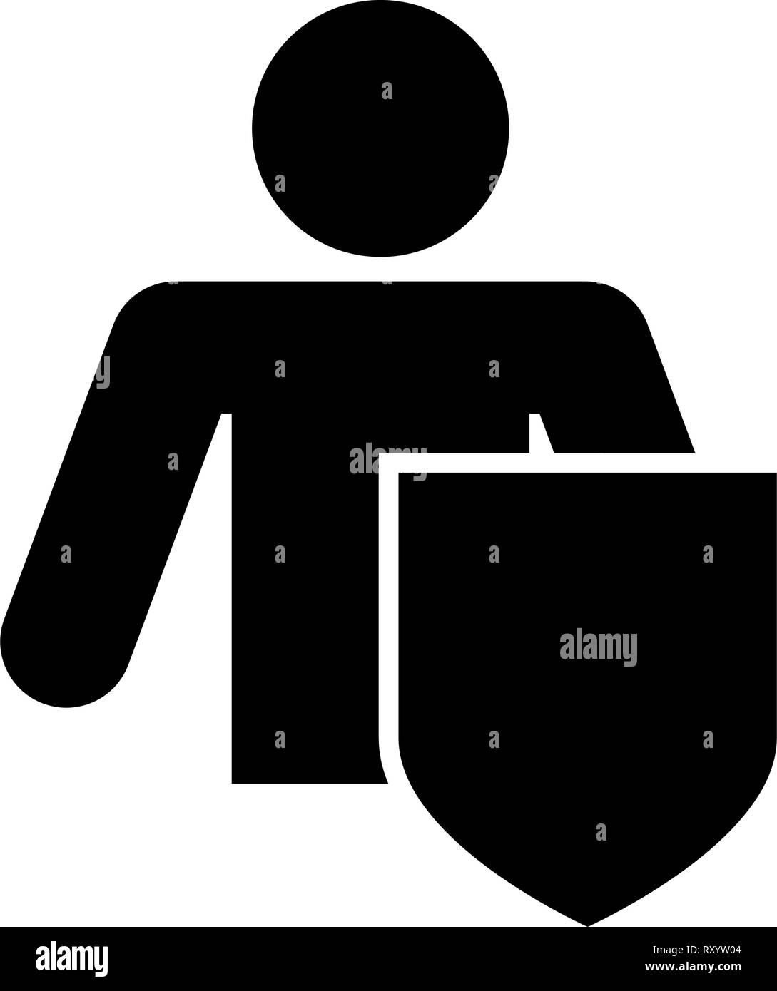 Stick man with shield Protecting personal data concept Man holding ...