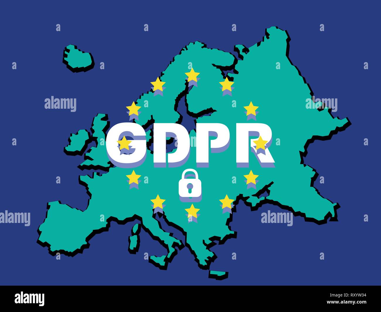 GDPR - General Data Protection Regulation. EU map and flag. Vector ...
