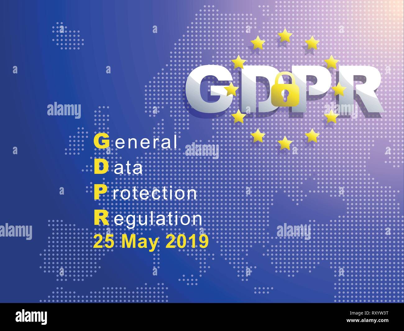 GDPR - General Data Protection Regulation. Dotted Europe map and flag ...