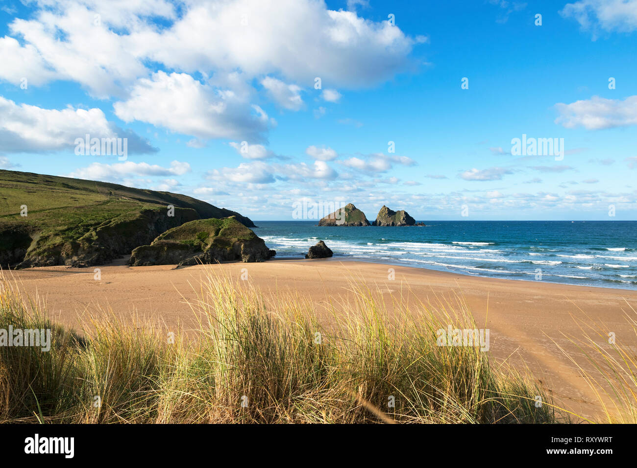 holywell bay cornwall england uk Stock Photo - Alamy