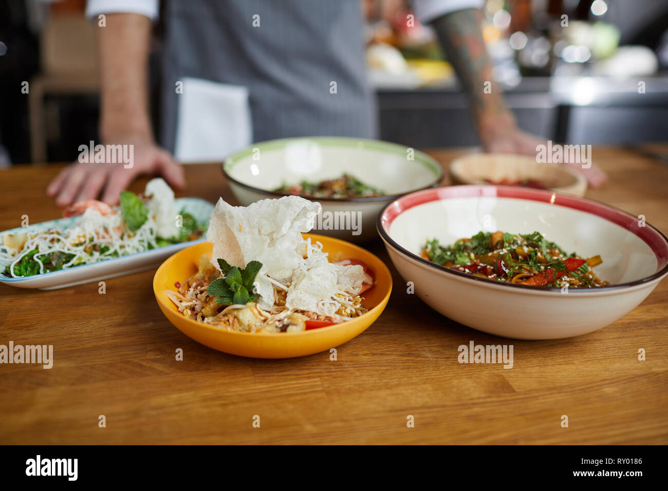 Chinese japanese thai asian oriental food eating hi-res stock ...