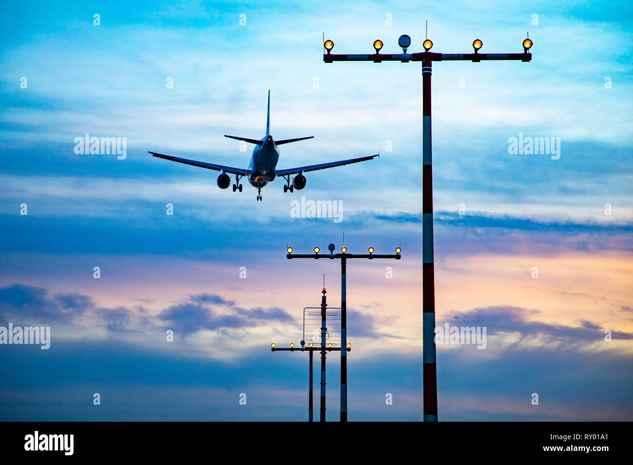Dusseldorf International Airport, DUS, plane lands on the northern ...